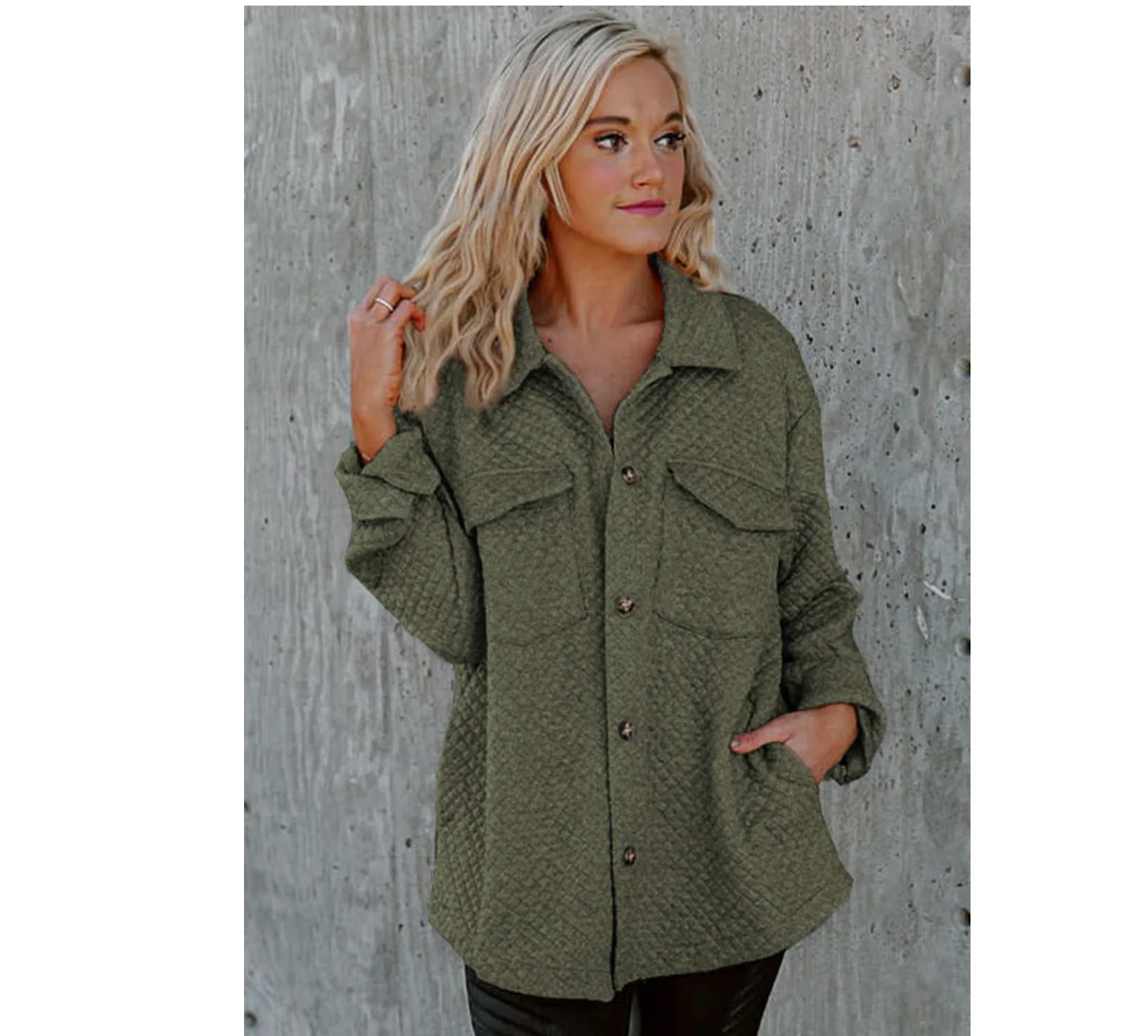 Green Quilted Button Shacket | Little North Boutique - Women's Clothing ...